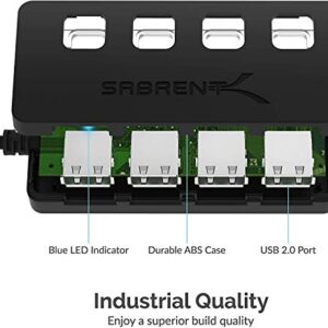 SABRENT 4 Port USB 2.0 Data Hub with Individual LED lit Power Switches [Charging NOT Supported] for Mac & PC (HB-UMLS)