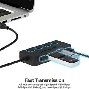 SABRENT 4 Port USB 2.0 Data Hub with Individual LED lit Power Switches [Charging NOT Supported] for Mac & PC (HB-UMLS)