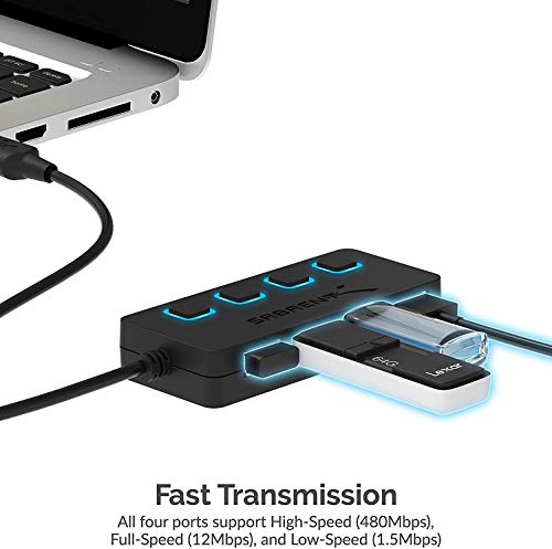 SABRENT 4 Port USB 2.0 Data Hub with Individual LED lit Power Switches [Charging NOT Supported] for Mac & PC (HB-UMLS)