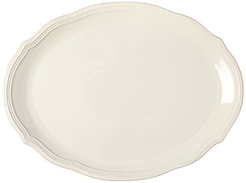 Lenox White French Perle Bead 16" Oval Serving Platter, 3.95 LB