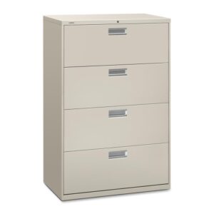 hon 600 series standard lateral files w/locks-4 drawer lateral file w/lock, 36"x19-1/4"x53-1/4", gray