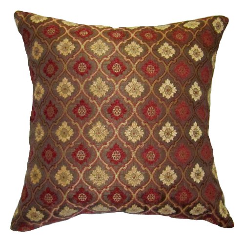 14x14 Burgundy and Gold Bulbs Brocade Decorative Throw Pillow Cover (Reino Collection)