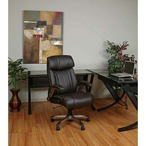 Office Star ECH Series High Back Executive Bonded Leather Office Chair with Adjustable Padded Flip Arms, Espresso with Cocoa Coated Base