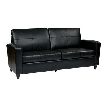 Office Star Lounge Espresso Bonded Leather Sofa with Espresso Finish Legs, Black