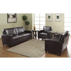 Office Star Lounge Espresso Bonded Leather Sofa with Espresso Finish Legs, Black