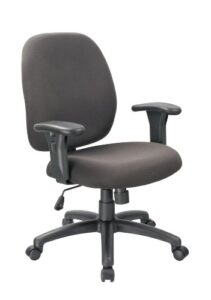 office factor, black task office chair, swivel adjustable arms rest, lumbar support, durable, commercial grade fabric, 250 lbs weight capacity