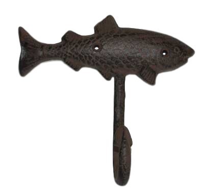 Fish Wall Coat Hooks - Set of 3 - Cast Iron Hangers for Coats, Aprons, Hats, Towels, Pot Holders, More