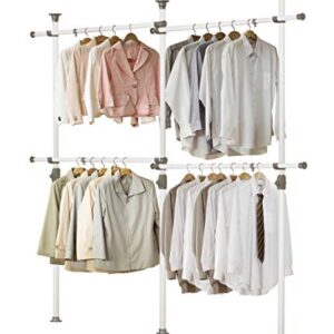 PRINCE HANGER, One Touch Double 2-tier Adjustable Garment Rack, Clothing Rack, Freestanding, Tension Rod for Hanging Clothes, Coats, Skirts, Shirts, Sweaters, portable, White, Made in Korea