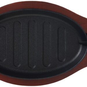 Winco ISP-3 Cast Iron Steak Platter with Wood Underline and Gripper,Black,Medium