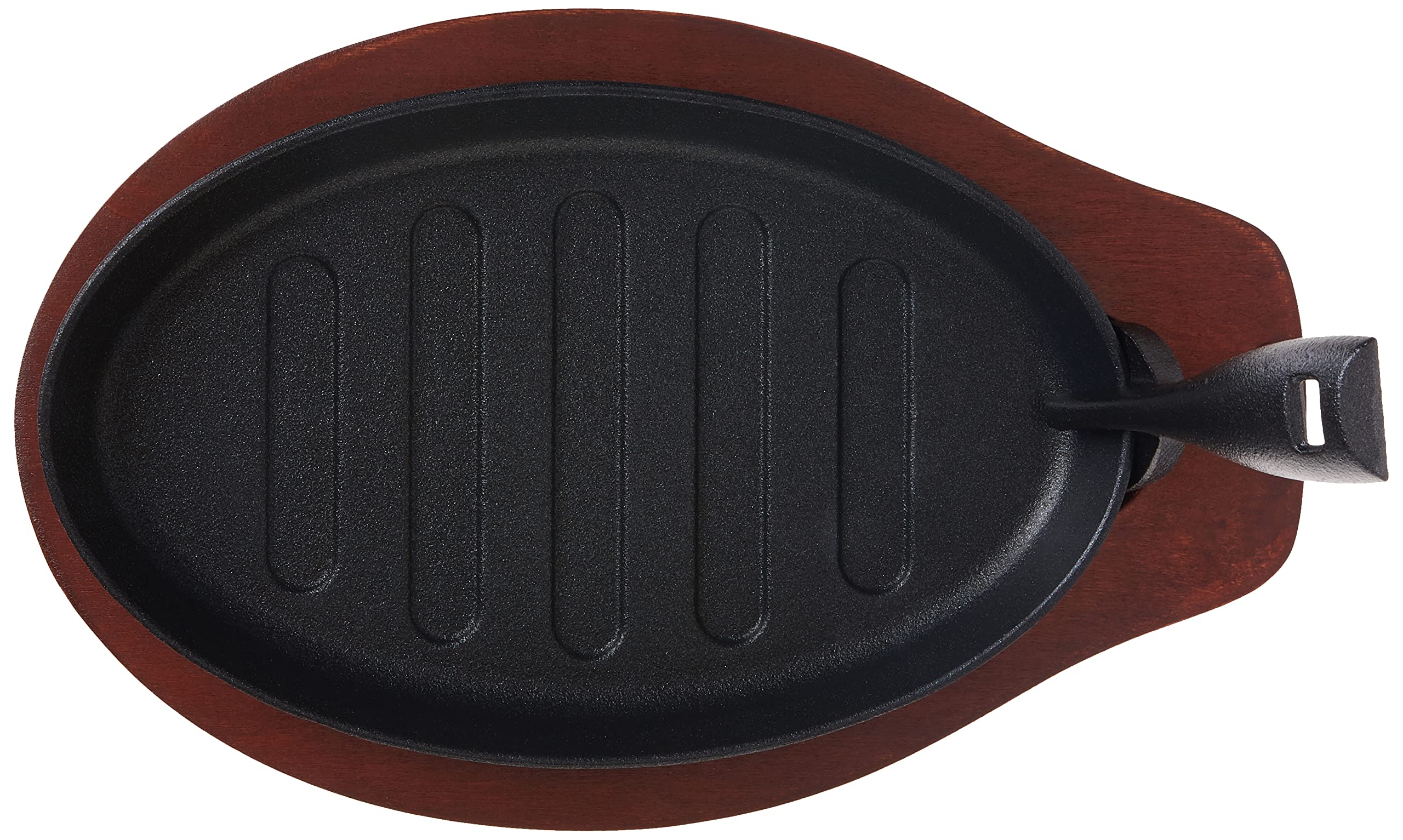 Winco ISP-3 Cast Iron Steak Platter with Wood Underline and Gripper,Black,Medium