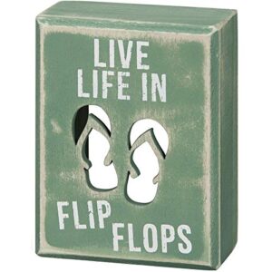 primitives by kathy 21005 beach house décor box sign, 3 x 4-inches, flip flops