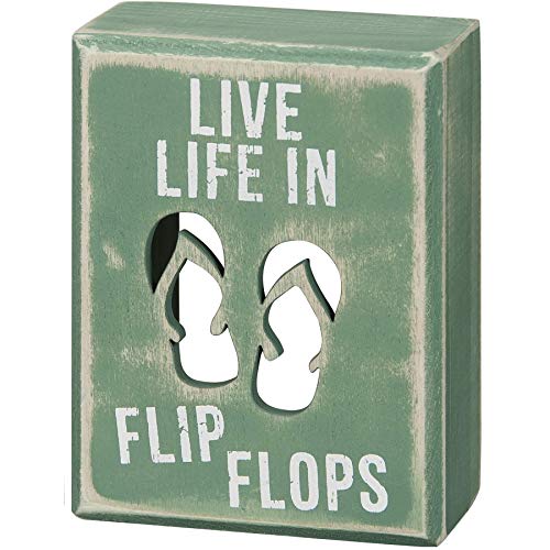 Primitives by Kathy 21005 Beach House Décor Box Sign, 3 x 4-Inches, Flip Flops