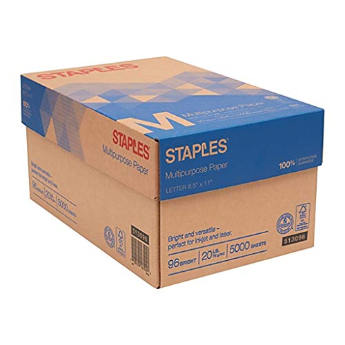 Staples Multipurpose Inkjet & Laser Paper, 8.5 X 11", 5000 Sheets/Case Carton