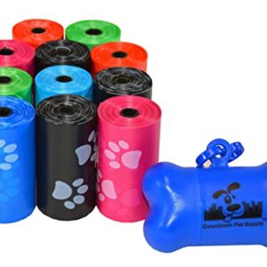 Downtown Pet Supply 220 Count Dog Poop Bags Refills with Leash Clip and Bone Bag Dispenser, Rainbow with Paw Prints - Dog Waste Bags Unscented and Leak-Proof with Dog Poop Bag Dispenser - 12.5 x 8.5"