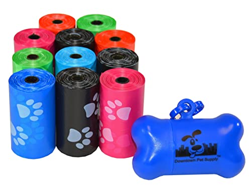 Downtown Pet Supply 220 Count Dog Poop Bags Refills with Leash Clip and Bone Bag Dispenser, Rainbow with Paw Prints - Dog Waste Bags Unscented and Leak-Proof with Dog Poop Bag Dispenser - 12.5 x 8.5"