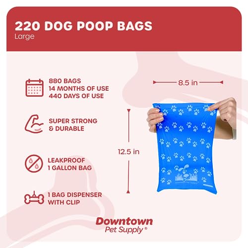 Downtown Pet Supply 220 Count Dog Poop Bags Refills with Leash Clip and Bone Bag Dispenser, Rainbow with Paw Prints - Dog Waste Bags Unscented and Leak-Proof with Dog Poop Bag Dispenser - 12.5 x 8.5"