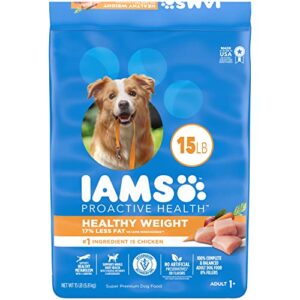 iams adult healthy weight control dry dog food with real chicken, 15 lb. bag