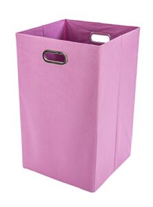 folding laundry basket, solid pink with handles – high-strength polymer construction – folds for easy storage and transportation