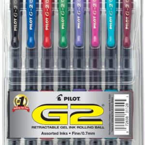 PILOT G2 Premium Refillable and Retractable Rolling Ball Gel Pens, Fine Point, Assorted Color Inks, 8-Pack (31128)