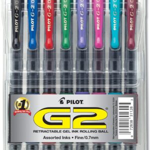 PILOT G2 Premium Refillable and Retractable Rolling Ball Gel Pens, Fine Point, Assorted Color Inks, 8-Pack (31128)