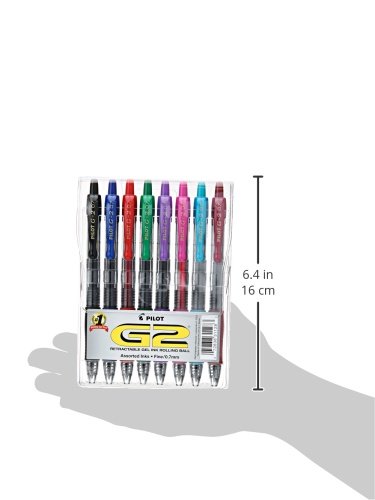 PILOT G2 Premium Refillable and Retractable Rolling Ball Gel Pens, Fine Point, Assorted Color Inks, 8-Pack (31128)