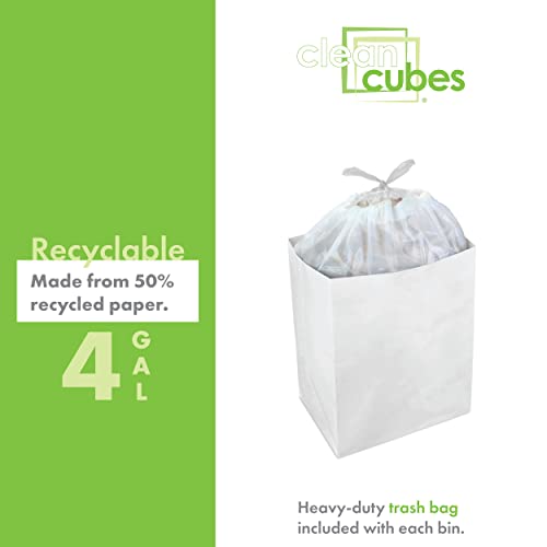 Clean Cubes 4 Gallon Trash Cans & Recycle Bins for Sanitary Garbage Disposal. Disposable Containers for Parties, Events, Recycling, and More. 3 Pack (White)