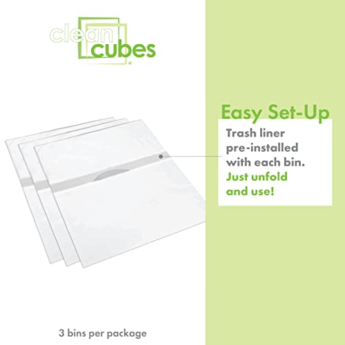 Clean Cubes 4 Gallon Trash Cans & Recycle Bins for Sanitary Garbage Disposal. Disposable Containers for Parties, Events, Recycling, and More. 3 Pack (White)