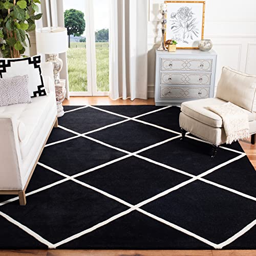 SAFAVIEH Chatham Collection 8' x 10' Black/Ivory CHT720K Handmade Diamond Trellis Premium Wool Area Rug