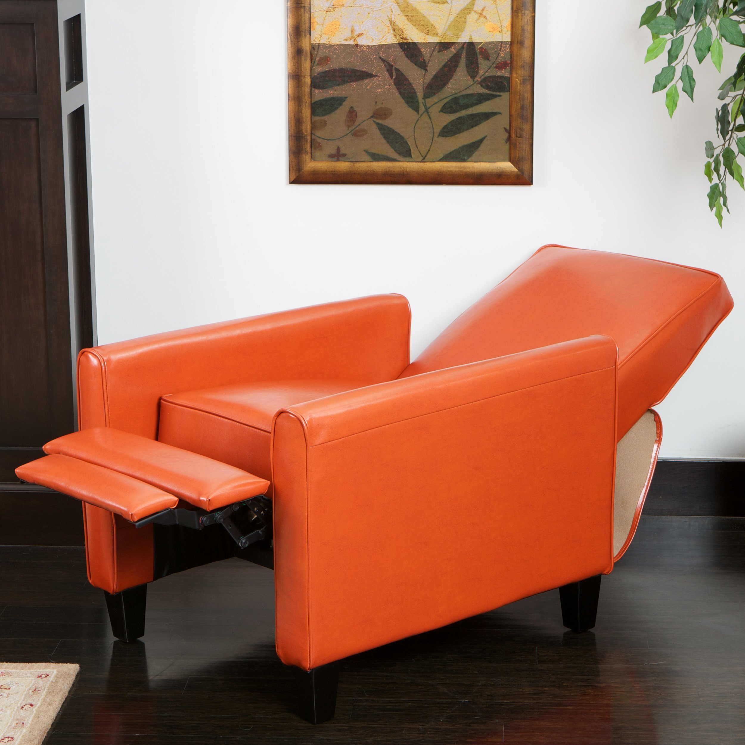 Great Deal Furniture Lucas Orange Leather Modern Sleek Recliner Club Chair