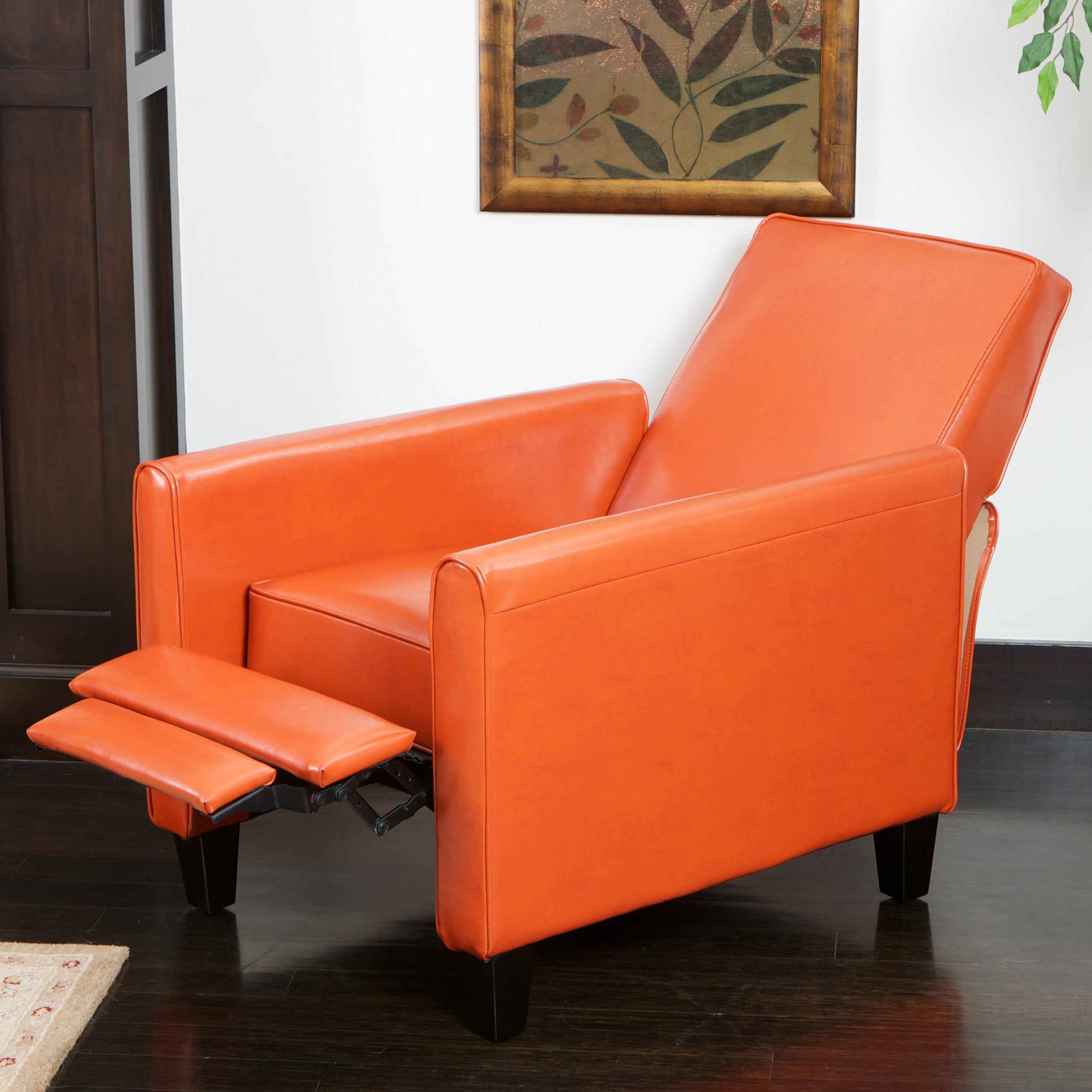 Great Deal Furniture Lucas Orange Leather Modern Sleek Recliner Club Chair