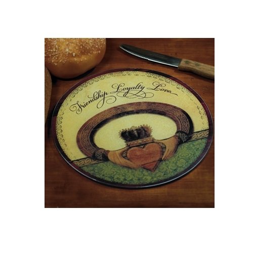 Claddagh Tempered Glass Cutting Board, Irish Birthday and Christmas Gift for Cooks, Round, 11 3/4 Inches, by Abbey Gift