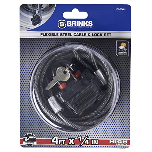 BRINKS - 40mm Laminated Steel Sure Grip Weather Resistant Padlock with 4 Foot Looped Steel Cable - Plastic Polymer Wrapped and Chrome Plated with Hardened Steel Shackle, 175-25481