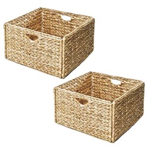 seville classics premium handwoven portable laundry bin basket with carrying handles, household storage for clothes, linens, sheets, toys, water hyacinth, rectangular (2-pack)