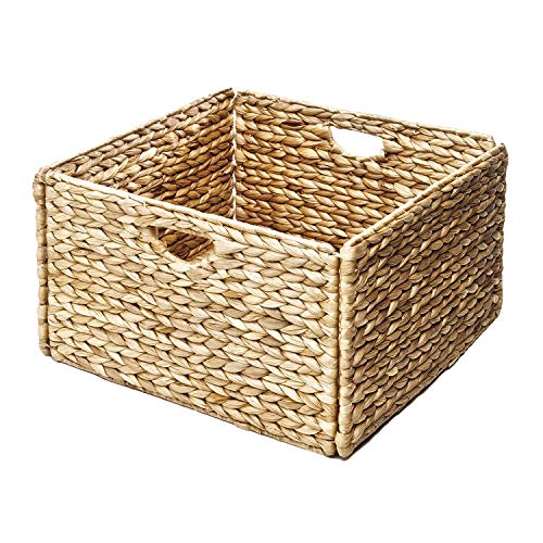 Seville Classics Premium Handwoven Portable Laundry Bin Basket with Carrying Handles, Household Storage for Clothes, Linens, Sheets, Toys, Water Hyacinth, Rectangular (2-Pack)