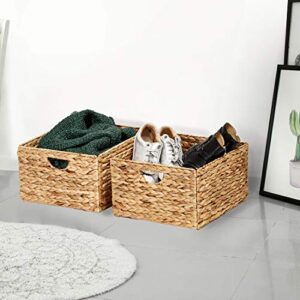 Seville Classics Premium Handwoven Portable Laundry Bin Basket with Carrying Handles, Household Storage for Clothes, Linens, Sheets, Toys, Water Hyacinth, Rectangular (2-Pack)