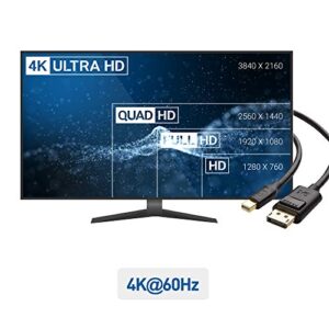 Cable Matters 4K Mini DisplayPort to DisplayPort Cable (DisplayPort to Mini DisplayPort) in Black 6 Feet - 4K 60Hz, 2K 144Hz Monitor Support