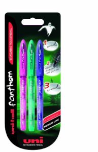 uni-ball fanthom uf-202 eraseable ink gel rollerball pen - pink/green/violet, pack of 3