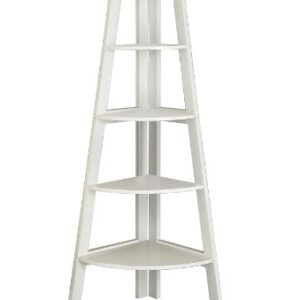 Furniture of America Andrea 5-Tier Corner Bookshelf, White