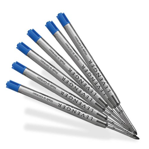 Levenger 6 Ballpoint Refills, Blue Fine (PR1340 BL F)