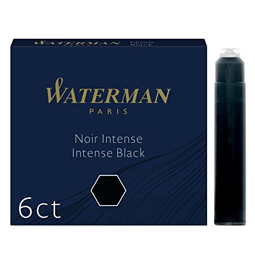 Waterman Fountain Pen Ink Cartridges, Short 'International', Intense Black, 6 Count