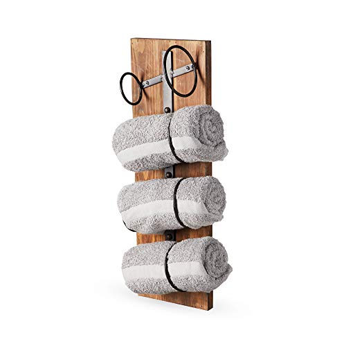 Twine Rustic Country Wood and Metal, Set of 1 Wall Mounted Rack, Wine Storage, Wrought Iron, 8" x 23.15"