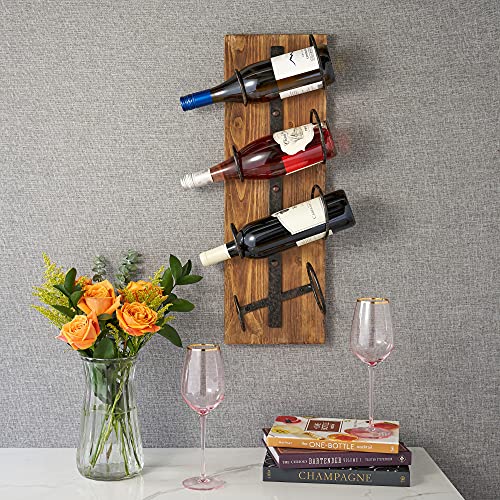 Twine Rustic Country Wood and Metal, Set of 1 Wall Mounted Rack, Wine Storage, Wrought Iron, 8" x 23.15"