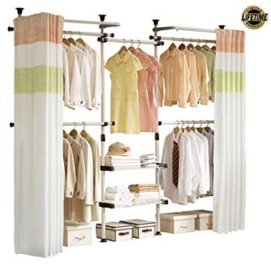 PRINCE HANGER, Deluxe 4 Tier & Shelf Clothes Rack with Curtain, Clothing Rack, Closet Organizer, Freestanding, Tension Rod, PHUS-0061, Made in Korea