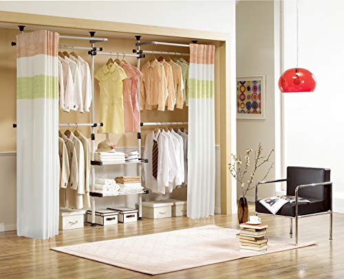 PRINCE HANGER, Deluxe 4 Tier & Shelf Clothes Rack with Curtain, Clothing Rack, Closet Organizer, Freestanding, Tension Rod, PHUS-0061, Made in Korea