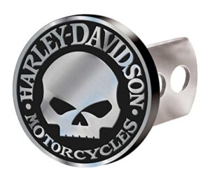 harley-davidson hitch cover, willie g skull hitch plug, brushed silver 2283