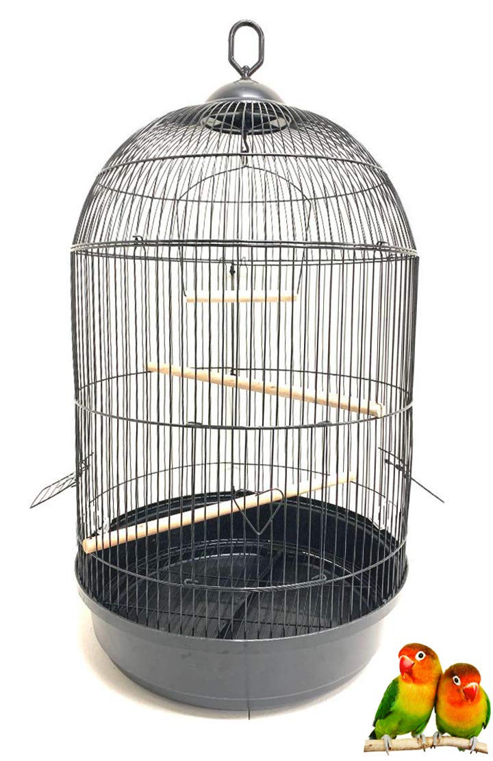 Round Bird Flight Hook CAGE for Small Size Cockatiel Lovebird Finch Canary Aviary Budgie Parakeet (13" D x 24" H, Black)