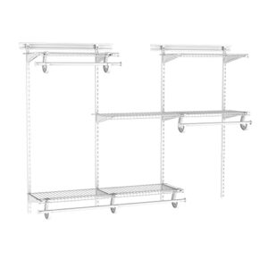 closetmaid shelftrack wire closet organizer system, adjustable from 4 to 6 ft., with shelves, clothes rods, hardware, durable steel, white