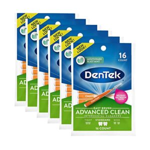 dentek easy brush advanced clean interdental cleaners, standard, 16 count, 6 pack