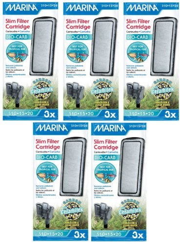 Hagen 15-Pack Marina Slim Aquarium Water Filter with Carbon Plus Ceramic Cartridge