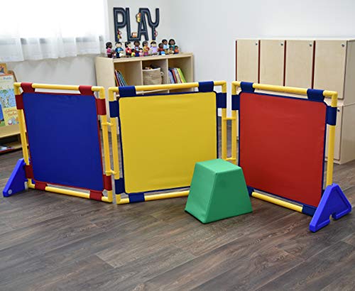 Children's Factory Square PlayPanels Set-3, CF900-507, Rd-Yel-Bl, Kids Room Dividers, Free-Standing Classroom, Daycare and Preschool Partition Screens